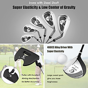 Tangkula 9/10 Pieces Men's Complete Golf Clubs Set Right Hand, Includes 460cc Alloy #1 Driver & #3 Fairway Wood & #4 Hybrid & #6/#7/#8/#9/#P Irons & Putter, Golf Club Set