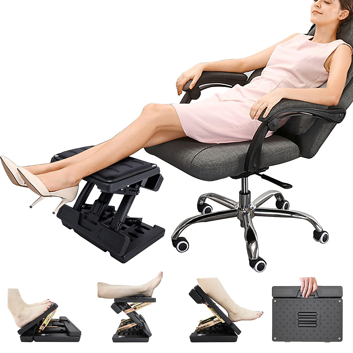 Adjustable Office Foot Rest Under Desk at Work, Leg Rest with Massage Surface Roller, Ergonomic Adjustment ，Bottom Can Be Filled with Water(Black）