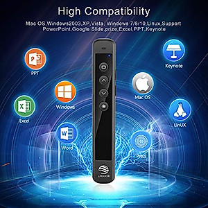 Presentation Clicker, LNGOOR Presentation Remote Rechargeable RF 2.4GHz Wireless Presenter Powerpoint PPT Keynote Slide Clicker with Laser Pointer Support Hyperlink