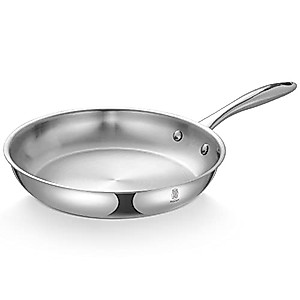 ROYDX 10inch Stainless Steel Skillet,Tri-ply Clad Non Toxic Frying Pan Oven Dishwasher Safe,Stay Cool Handle, Omelette Pan for Induction/Electric Gas Cooktops
