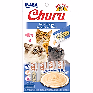 INABA Churu Lickable Purée Natural Cat Treats (Tuna Recipe, 4 Tubes)