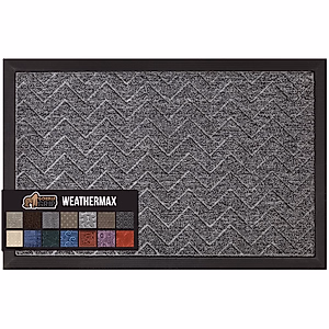 Gorilla Grip 100% Waterproof All-Season WeatherMax Doormat, 23x35, Durable Natural Rubber, Stain and Fade Resistant, Low Profile, Indoor Outdoor Doormats, Easy Clean Patio Entrance Mat, Steel Chevron