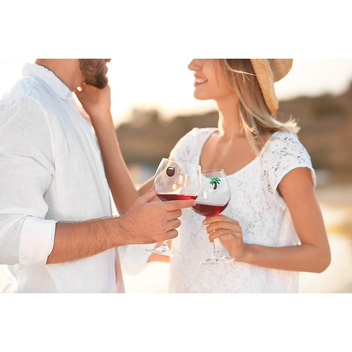 Beach Nautical Wine Glass Charms or Magnetic Markers for Making Your Drink Unique – Set of 12 Summer Glass Identifiers