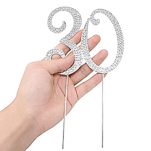 Honbay 30 Cake Topper Sparkly Crystal Rhinestones Cake Topper Cake Decoration for 30th Birthday Party or or 30th Wedding Anniversary (Silver)