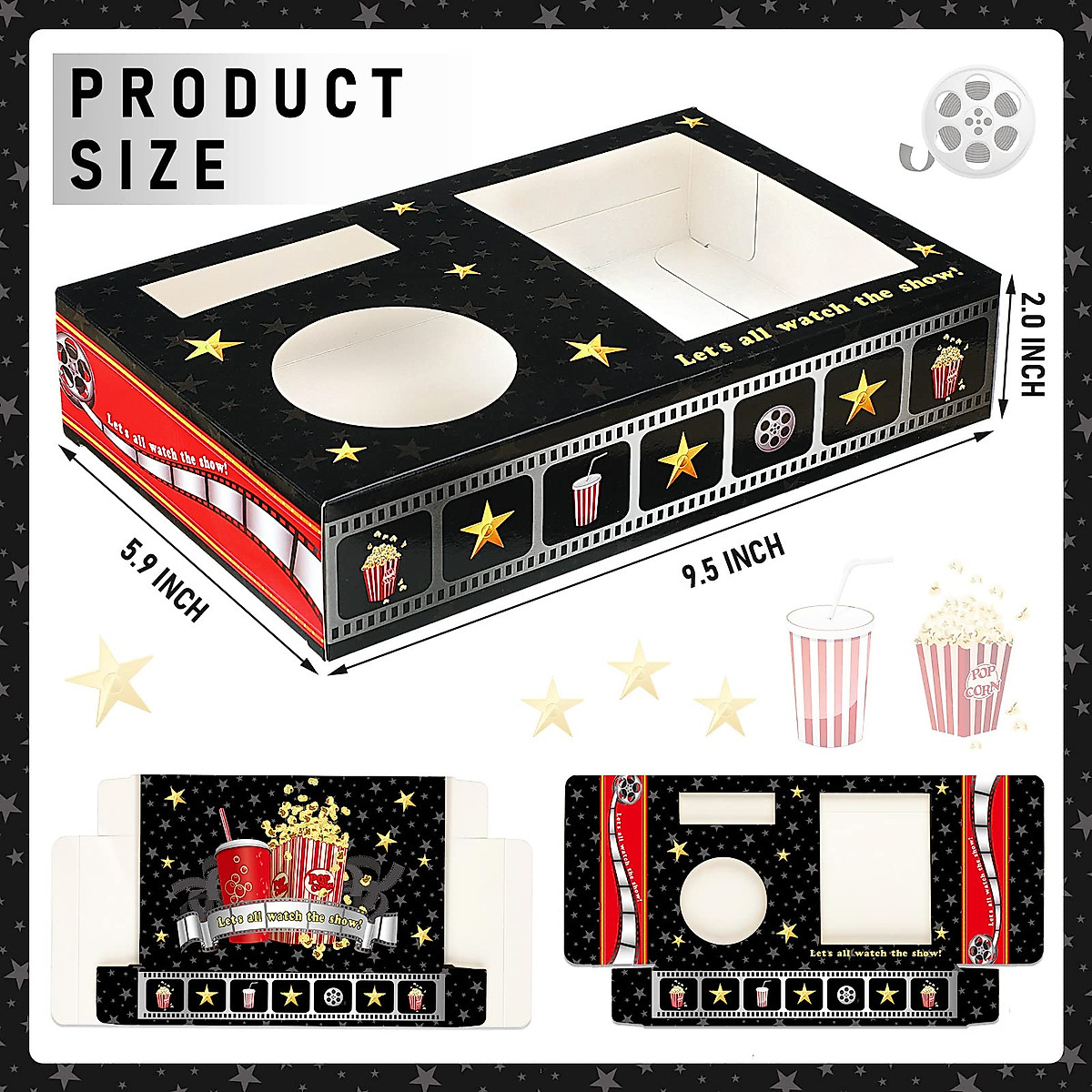 Nosiny Movie Night Snack Trays Movie Night Supplies Movie Theater Snack Boxes Disposable Paper Snack Holder Cardboard Holder for Kids Birthday Cinema Party Favors(20 Pcs, Movie Night)