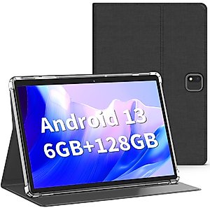 NORTH BISON Android Tablet, 10.1 Inch Android 13 Tablet, 6GB RAM 128GB ROM, 1TB Expand, Tablet with 8000mAh Long Battery,Tablet with Dual Camera, WiFi, Bluetooth, HD Touch Screen, GMS Certified-Black