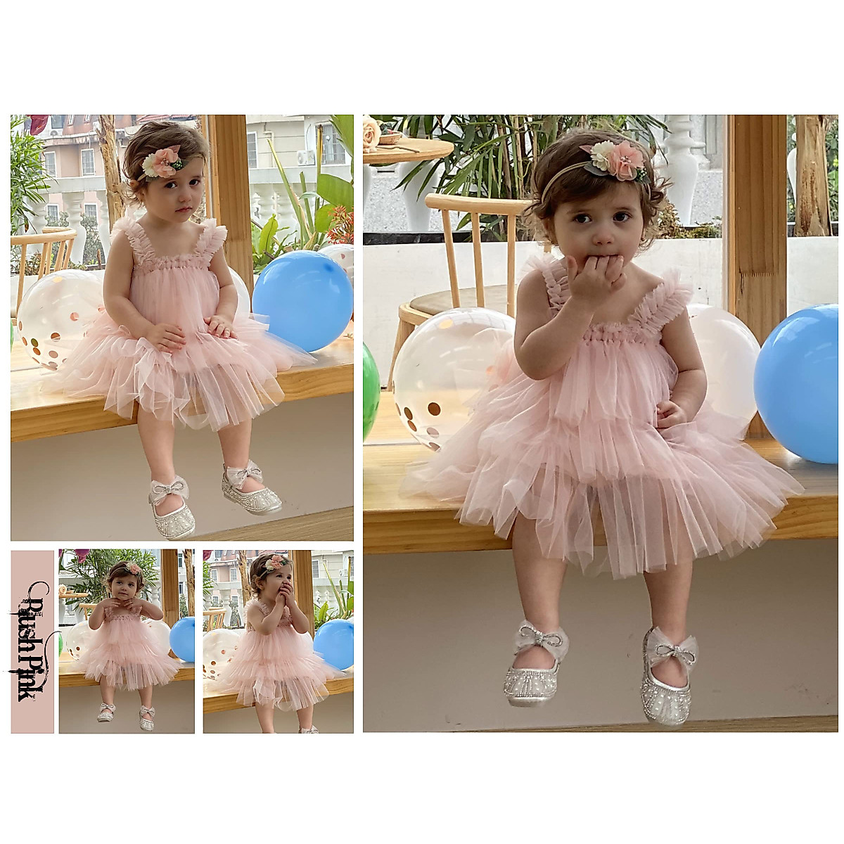 Baby Girls Toddler Tulle Tutu Dress Party Tutus Dresses with Headband Sleeveless Sundress 12 Months Blush Pink