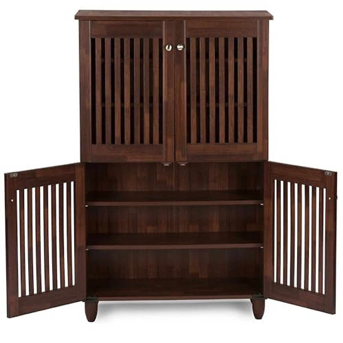 Baxton Studio Fernanda Modern and Contemporary 4-Door Oak Brown Wooden Entryway Shoes Storage Tall Cabinet