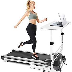 Standing Desk Adjustable Height Portable Mobile Laptop Desk Treadmill Desk for Walk Rolling Wheel Desk Sit to Stand White