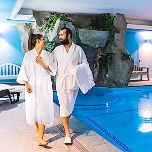 Hercicy 2 Pcs Waffle Robes Lightweight Robes for Women Man His and Hers Bathrobes for Couples Pool Party Weedings(Large,White)