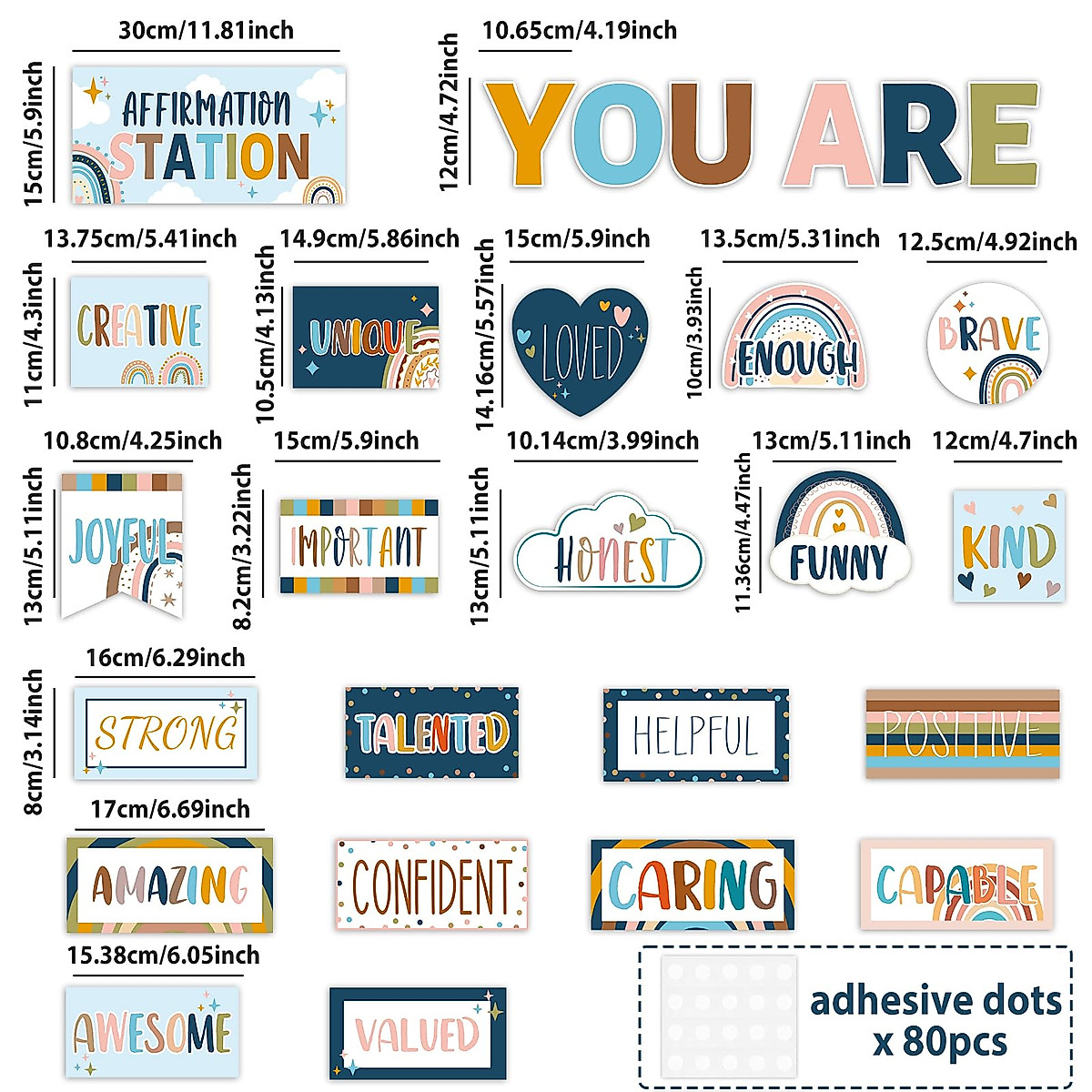 Boho Affirmation Station Bulletin Board Set Rainbow Bulletin Board for Classroom Decor Hippie Motivational Posters Positive Affirmations Accents Cutouts for Teachers School Chart Wall Supplies