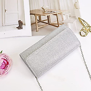 Larcenciel Clutch Purses for Women, Shiny Sequin Envelope Clutch Evening Bag w/Chain, Fashion Shoulder Crossbody Handbags, Elegant Party Prom Purse Bride Wedding Guest Clutch Dress Carry on Bag-Silver