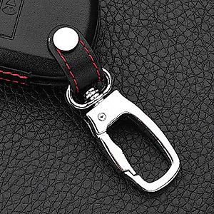 Royalfox(TM) 3 4 5 Buttons Real Leather keyless Entry Remote Key Fob case Cover Keychain for 2017 2018 2019 2020 2021 Ford Mustang Explorer Edge Fusion Mondeo F150 F250 F350 F450 F550 (Black Leather)