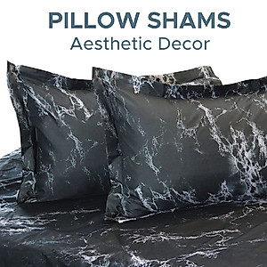 Essina Queen Duvet Cover Set – 3 Pcs Microfiber Duvet Cover with 2 Pillow Shams – Wrinkle Resistant Duvet Cover Queen – Boho Duvet Cover Zipper Closure and 4 Corner Ties – Black Marble