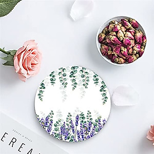 QUANJJ Leaves Lavender Flower Coasters Ceramic Set Round Absorbent Drink Coaster Coffee Tea Cup Placemats Table Mat (Color : D, Size : 8pcs)