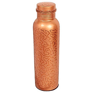 INDTRESOR Pure Copper Water Bottle - Handcrafted - Ayurveda health benefits - Large 35 oz - Leak proof - Easy to carry for Sports, Fitness, Yoga, School -Glade Pattern Natural Copper Finish