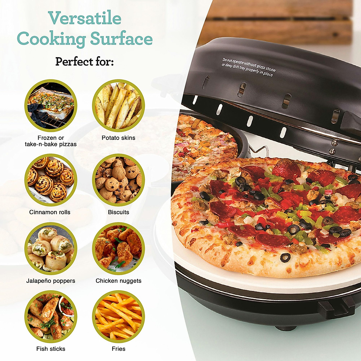 Euro Cuisine PM600 Crispy Crust 12" Rotating Pizza Maker with Stone & Baking Pan, Electric Pizza Oven Countertop - Versatile Indoor Pizza Maker Machine for Home, Ideal for Fresh & Frozen Pizza