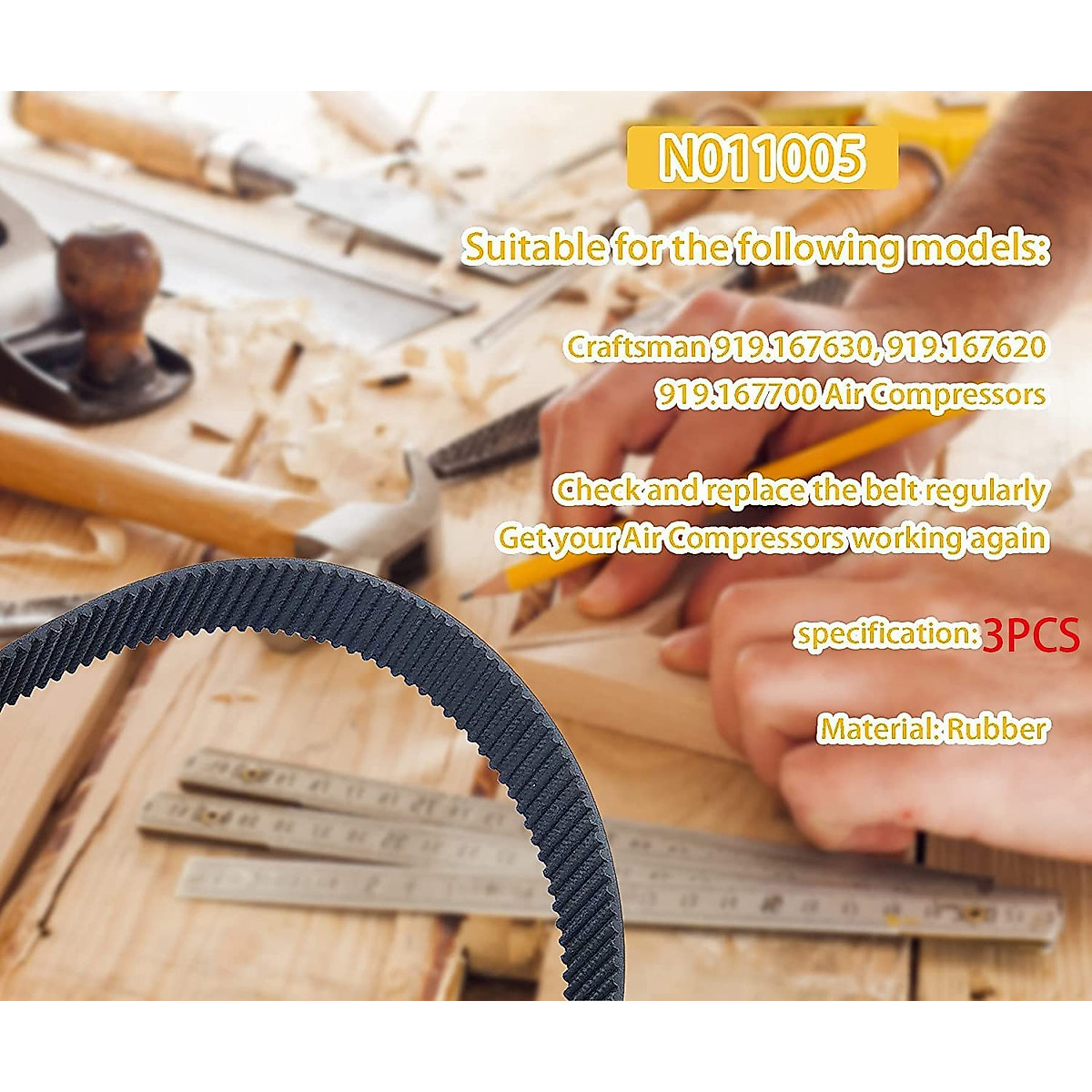 D55146 D55167 D55168 Drive Belt A12210 N011005 Air Compressor Drive Belt Compatible for Dewalt Porter Cable Craftsman Devilbiss - 3 Pack