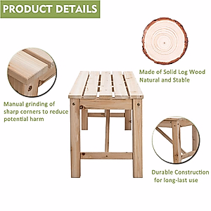 Outdoor Wood Bench Indoor Backless Porch Rustic Square Fir Log Solid Wood Fire Pit Bench for Patio Garden Deck and Backyard, 55" W×15.7" D×17.7" H, Natural