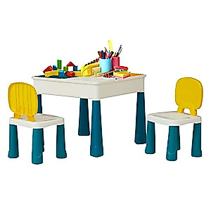 Kinfant 5-in-1 Kids Table & Chairs Set - Toddler Activity Center with Building Blocks for Boys & Girls, Sand & Water Table Set for Home, Playroom, Nursery