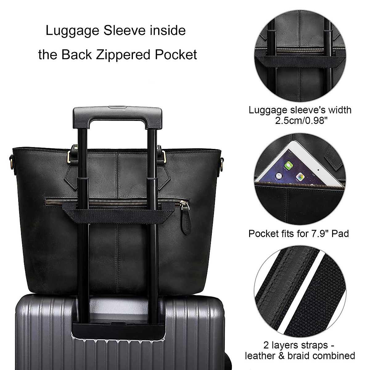 S-ZONE Women Vintage Genuine Leather Tote Bag Shoulder Handbag Crossbody Purse Two Tone