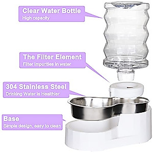 RIZZARI Automatic Pet Waterer, 3.6L Gravity Stainless Steel Water Dispenser, 100% BPA-Free, Large Capacity Water Feeder for Cats and Small and Medium-Sized Dogs(White, Minimum)