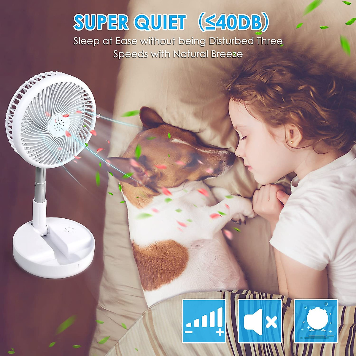 SGOKEEN up to 40 inch Standing Fan Portable Desk Fan with Adjustable Height for Travel Camping Tent bedroom baby kids Pedestal Fans, Rechargeable & Super Quiet