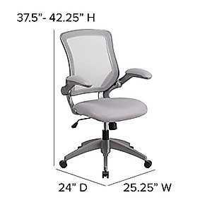 Flash Furniture Kale Mid-Back Gray Mesh Swivel Ergonomic Task Office Chair with Gray Frame and Flip-Up Arms
