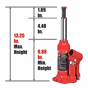 BIG RED T90203B Torin Hydraulic Welded Bottle Jack, 2 Ton (4,000 lb) Capacity, Red