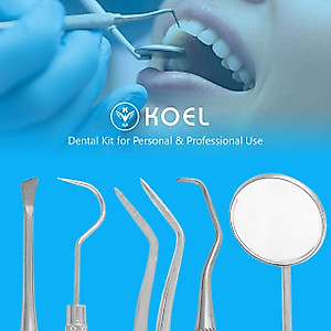 KOEL Dental Tools Kit Stick Oral Care Interdental Teeth Cleaning Teeth Whitening Dentist Floss Calculus Plaque Remover Probe, Mirror Dentist Kit (5P Dental Set)