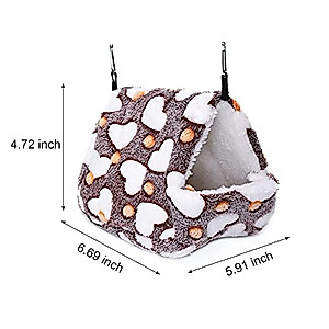 Petmolico Winter Warm Plush Guinea Pig Tent Bed, Small Pet Hanging Hammock Bed Nest Cage Accessories Hamster Bedding Hideout Playing Sleeping, Brown Heart - Medium Size