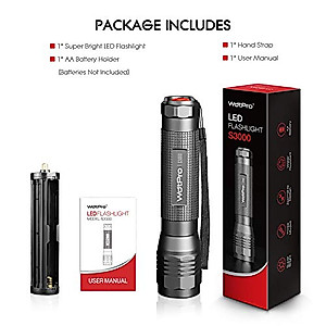 WdtPro High-Powered LED Flashlight S3000, Super Bright Flashlights - High Lumen, IP67 Water Resistant, 3 Modes and Zoomable for Camping, Emergency, Hiking, Gift