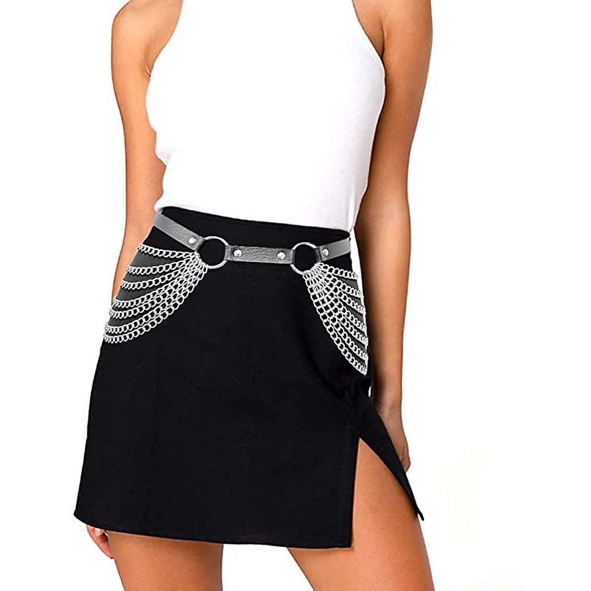 Ginfonr Leather Belt Multilayer Chain Layered Belly Chain Sexy Gift for Women Girls