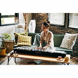 Casio Privia PX-S1100 Digital Piano Bundle with Adjustable Stand, Bench, Sustain Pedal, Instructional Book, DVD, Online Piano Lessons, and Polishing Cloth - Black