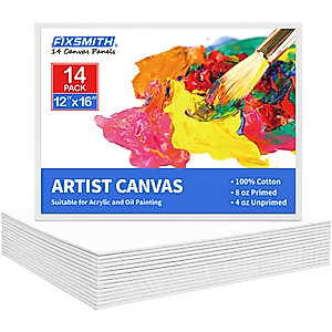 FIXSMITH Canvas Boards for Painting 12x16 Inch, Super Value 14 Pack Paint Canvases, White Blank Canvas Panels, 100% Cotton Primed, Painting Art Supplies