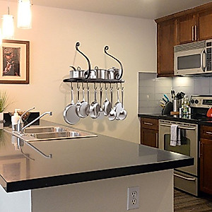 Vdomus Wall Mounted Pot and Pan Rack for Kitchen, Cookware Hanging rack with 10 Hooks Included, Hanging Pan Organizer, Black