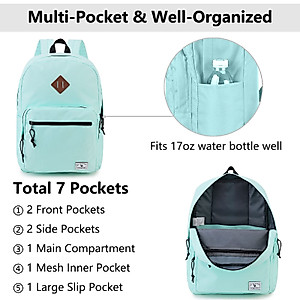 School Backpack,VONXURY Classic Lightweight Water Resistant Causal Daypack for Teens Boys Girls(Mint Green)