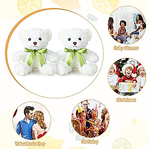 Hungdao 24 Pcs Bear Bulk Plush Stuffed Animals 10 Inch Cute Soft Stuffed Bear with Green Bow for Baby Shower Birthday Party Gift (White)