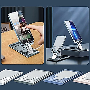 ULIKTO Foldable Cell Phone Stand Height Angle Adjustable Aluminum Desktop Phone Holder Cradle Dock Pocket Portable Mount for iPhone, Samsung Galaxy, iPad Mini, Tablets Up to 12” (Grey)