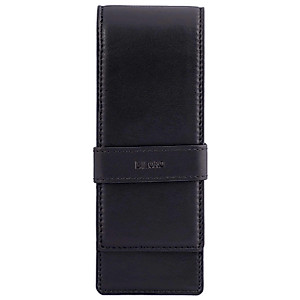 DiLoro Leather Triple Pen Case Pencil Pouch Holder for Three Fountain Ballpoint Rollerball Pens and Pencils (Black)