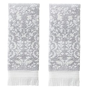 SKL Home Carrick Medallion 100% Turkish Cotton Hand Towel Set, Gray