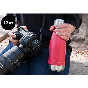 MIRA 12 oz Stainless Steel Vacuum Insulated Water Bottle - Double Walled Cola Shape Thermos - 24 Hours Cold, 12 Hours Hot - Reusable Metal Water Bottle - Kids Leak-Proof Sports Flask - Matte Black