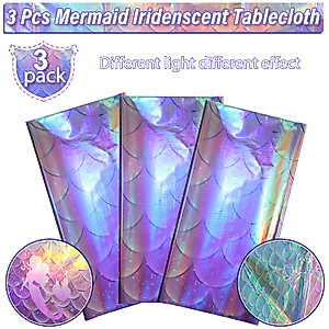 3Pcs Mermaid Iridescence Plastic Tablecloths,Mermaid Laser Table Cloths Holographic Foil Disposable Table Cover for Girls Birthday Wedding Disco Holiday Mermaid Themed Party Decorations 54 x108 inch