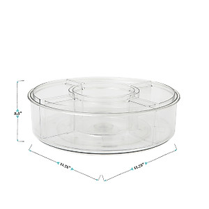 Martha Stewart Brody Divided Lazy Susan Organizer with 5 Removable Bins, Plastic 360° Rotating Desk Storage Organizer, 12 Inch, Clear
