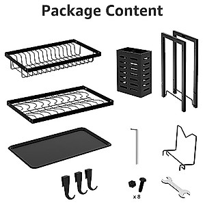 Esusom Dish Drying Rack Compact Drainer 2-Tier Dryer Rack for Small Spaces Dorm Apartment Kitchen Counter Dish Strainers Set with Drainboard Tray Utility Hooks Cutting Board & Utensil Holder