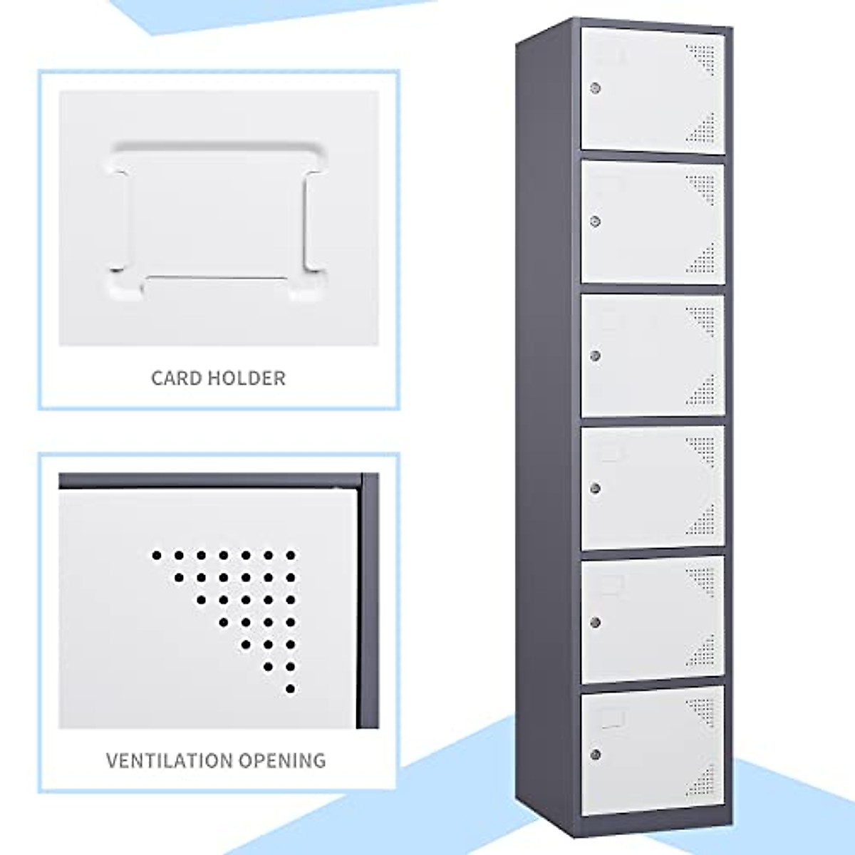 MIIIKO 6 Door Locker, Storage Lockers Cabinet with Keys, Lockable Locker Cabinet for Employees, School, Gym and Home Office
