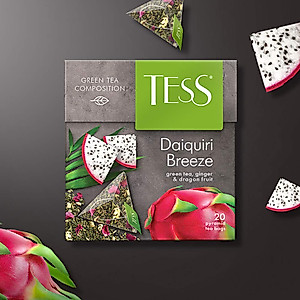 Tess Daiquiri Breeze Green Tea Composition Green Tea, Ginger and Dragon Fruit Leaf Tea in 20 Pyramid Sachets