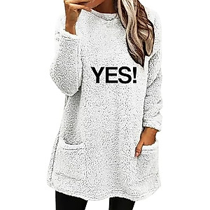 Coupons and Promo Codes Womens Oversized Sweatshirts Fuzzy Fleece Pullover Sweater Letter Print Long Leeve Crew Neck Winter Warm Tops Pockets White