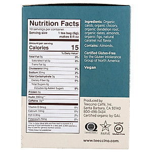 Teeccino Dandelion Caramel Nut Tea - Caffeine Free, Roasted Herbal Tea with Prebiotics, 3x More Herbs than Regular Tea Bags, Gluten Free - 10 Tea Bags