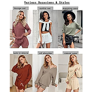 Ekouaer Womens Waffle Knit Long Sleeve Top and Shorts Loungewear Thick Pajama Set, White, Small